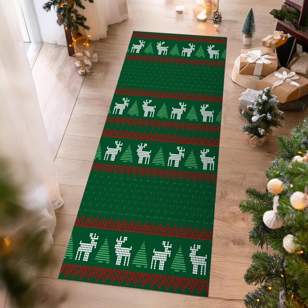 Merry Christmas Pattern Runner Rug, 2025 Christmas Decoration, Hallway ...