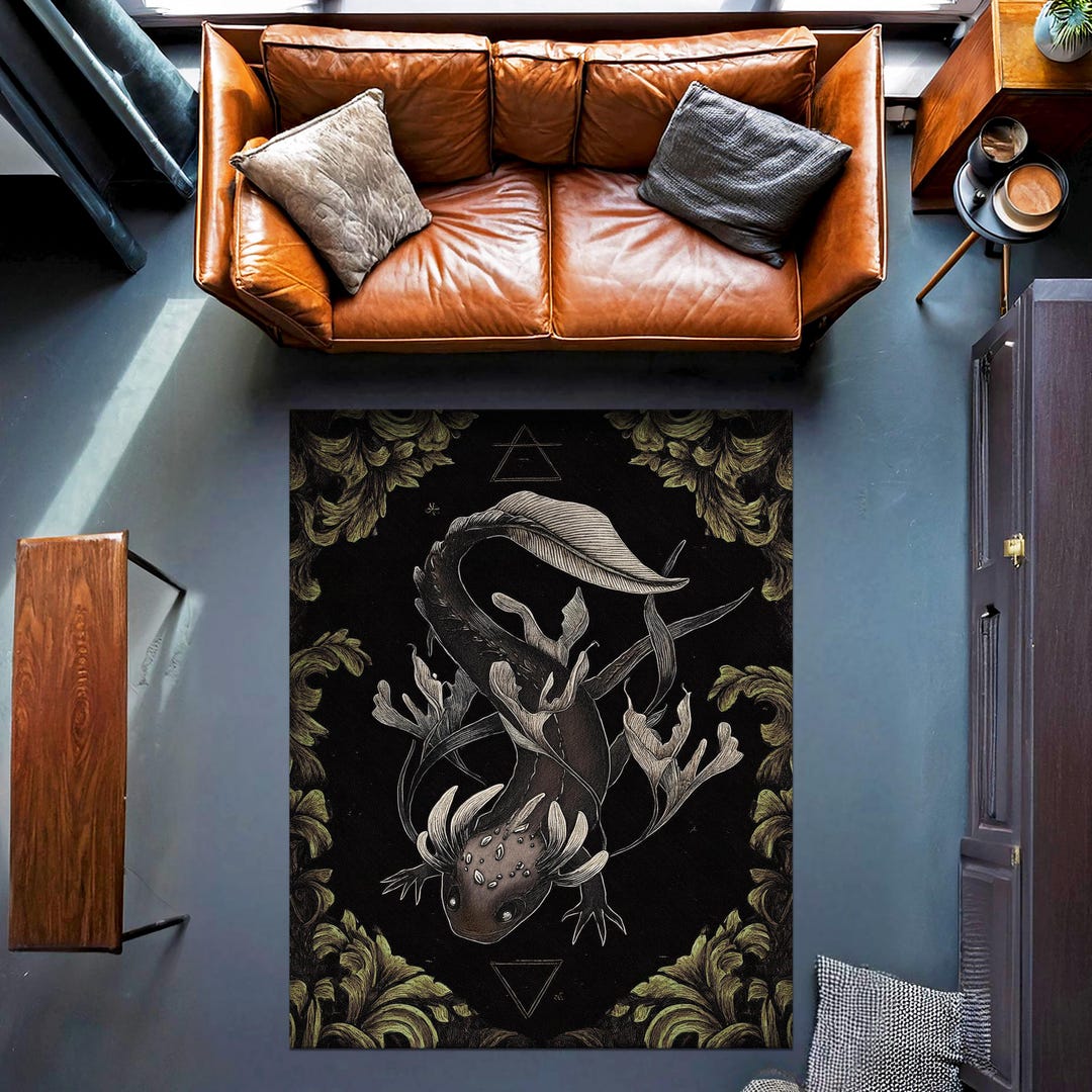 Floral Axolotl Rug, Salamander Rug, Dark Academia Decor, Cottagecore ...