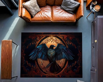 Raven Rug for Goth Room Decor, Vintage Look Crow in Flowers Rug, Dark ...
