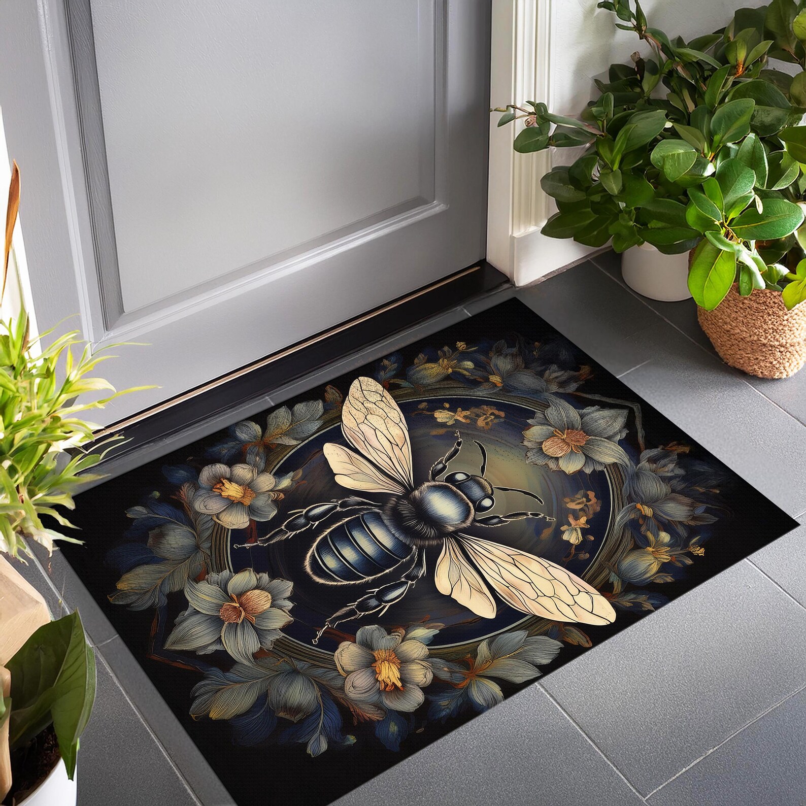 Floral Bee Rug, Honey Bee Rug, Cottagecore Decor Rug, Dark Academia ...