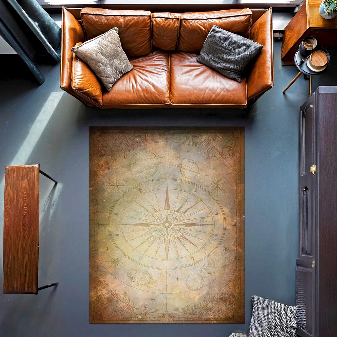 Compass Rug, Vintage Compass Rose Rug, Sailor Rug, Yacht Rug, Coastal ...