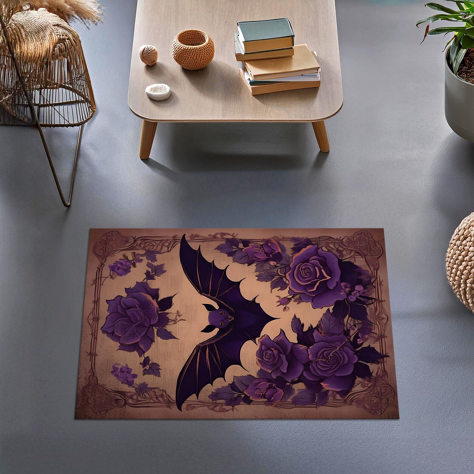 Bat Rug, Raven Rug for Goth Room Decor, Dark Academia Home Decor ...