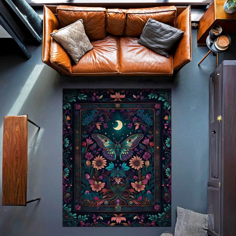 Luna Moth Rug, Mystic Butterfly Rug, Moonlit Floral Decor, Living Room ...