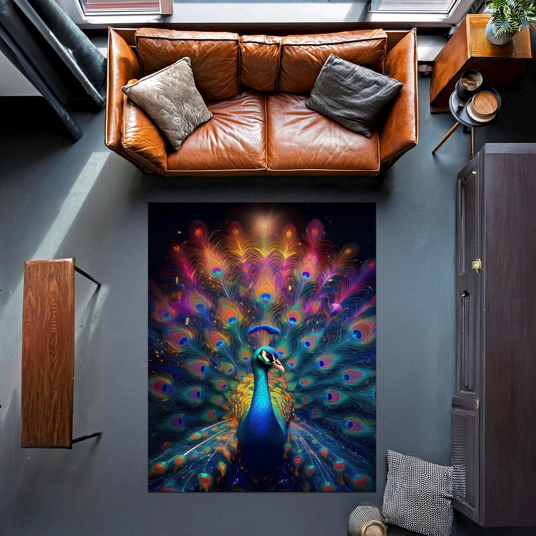 Peacock Rug, Peacock Patterned Rug, Animal Decor Rug, Decorative Rug ...