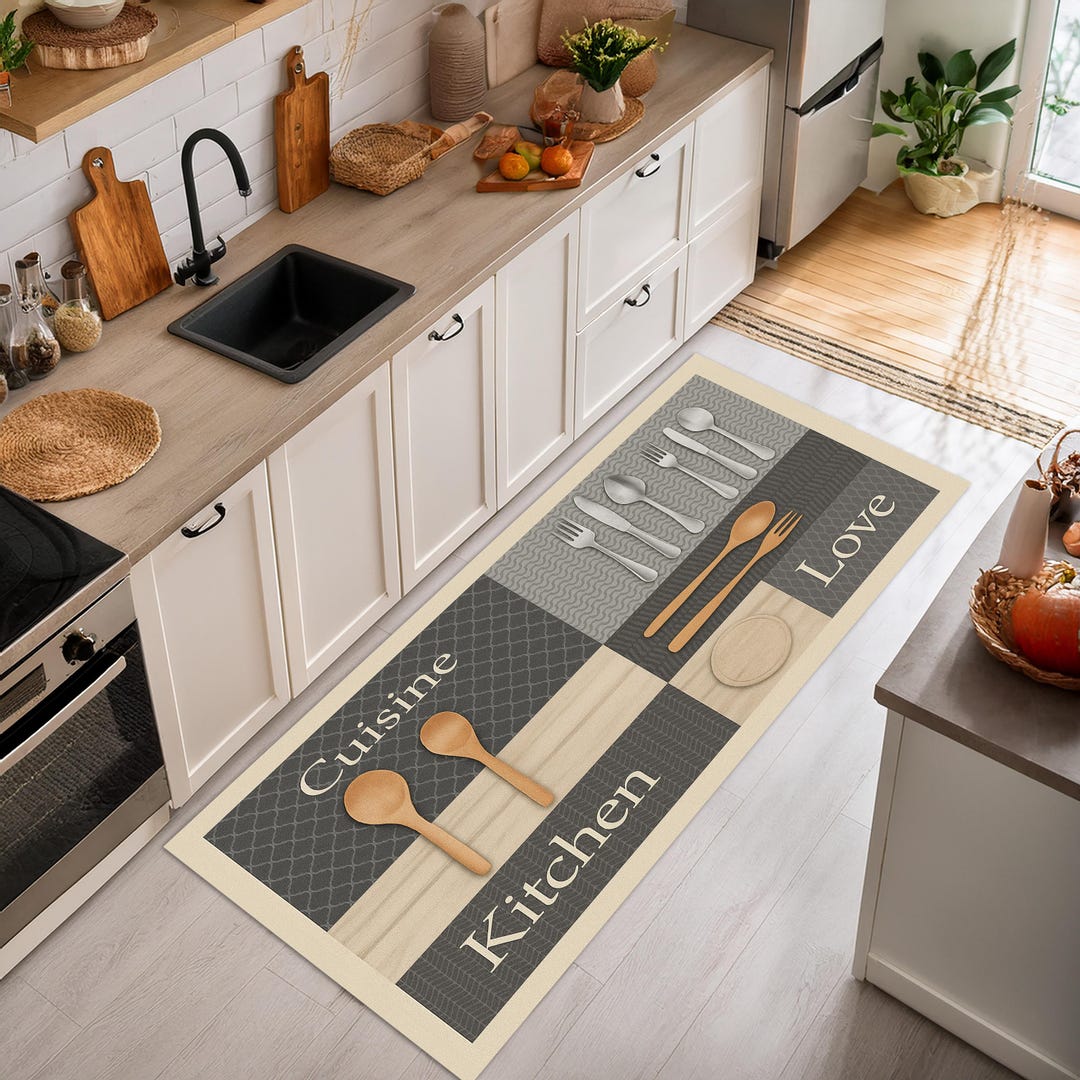 Modern Kitchen Runner Rug – Utensil Design Long Floor Mat With Spoon ...