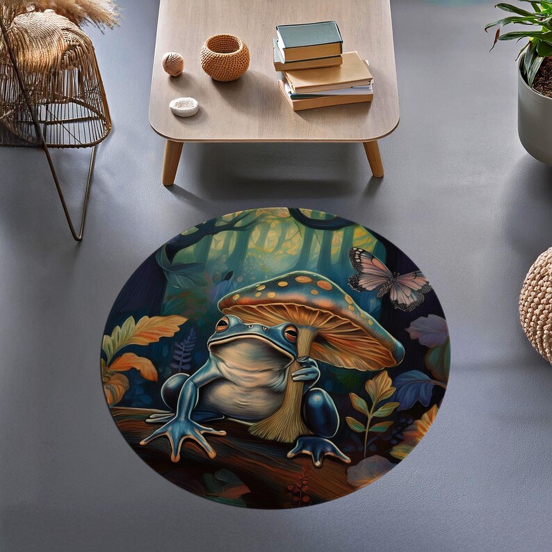 Frog and Mushroom Rug, Floral Toad Rug, Magical Forest Rug, Mushroom ...