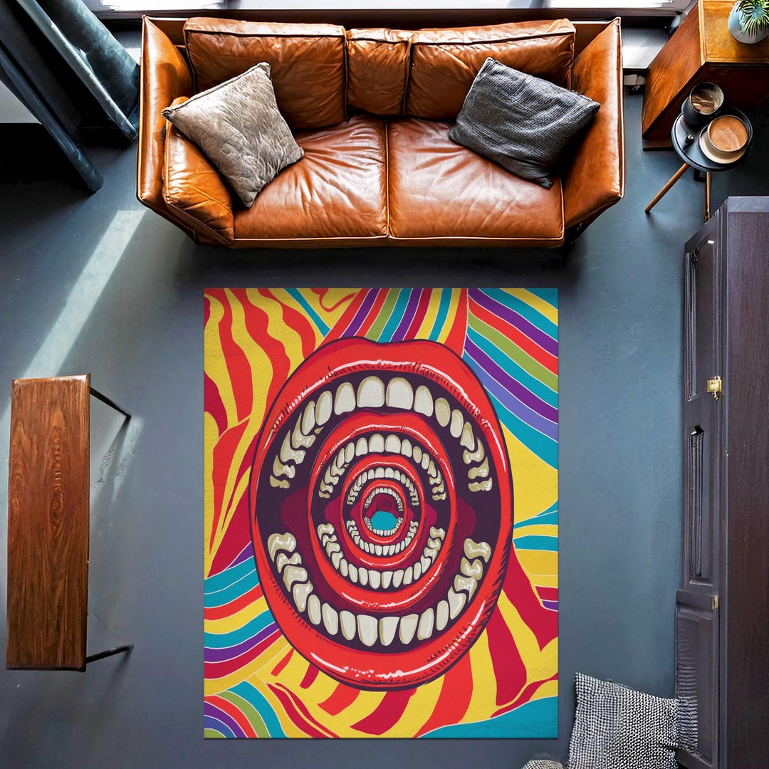 Teeth Rug, Pop Art Rug, Colorful Rug, Digital Art Rug, Red Lips Rug ...