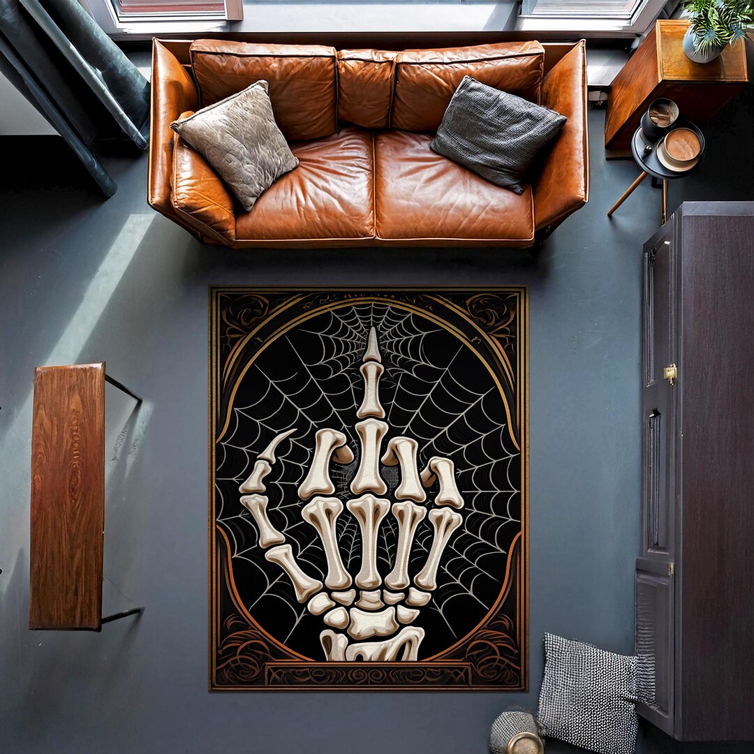 Skeleton Middle Finger Rug, Gothic Rug for Living Room, Dark Academia ...
