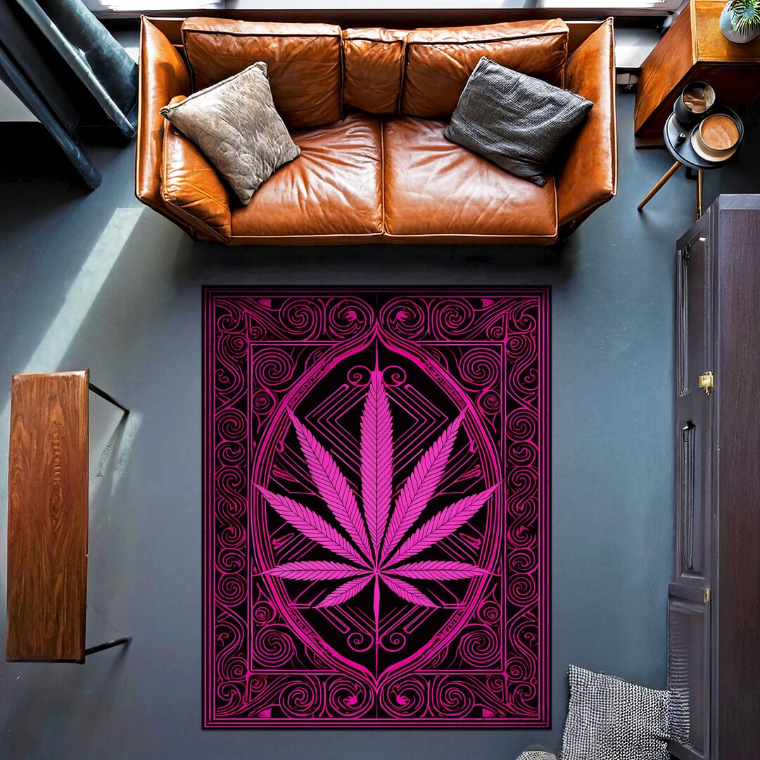 Neon Pink Leaf Rug, Floral Rug, Girly Room Decor, Abstract Illusion Rug ...