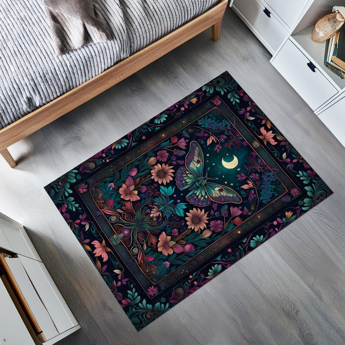 Luna Moth Rug, Mystic Butterfly Rug, Moonlit Floral Decor, Living Room ...