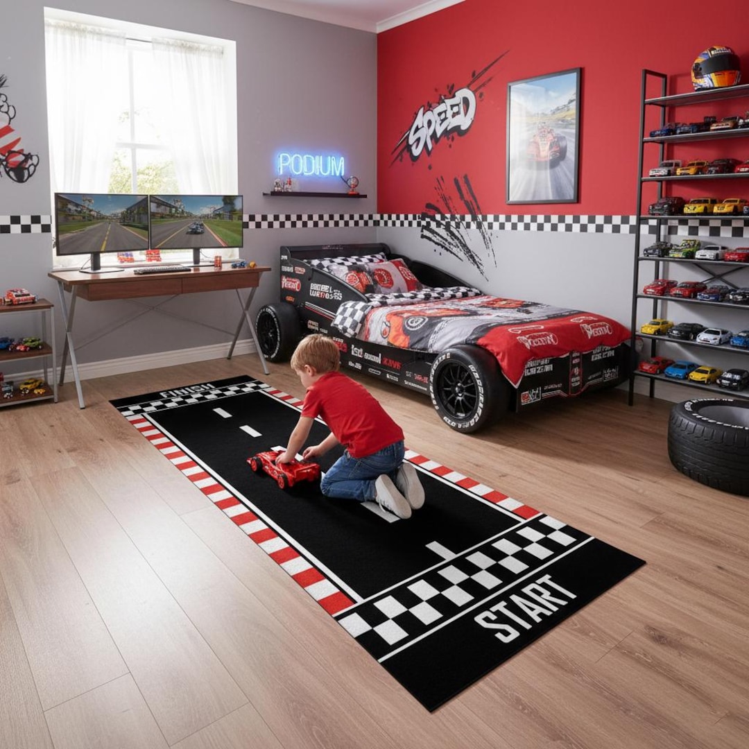 Race Road Track Runner Rug, Race Car Rug, Track Rug for Boy's Room ...