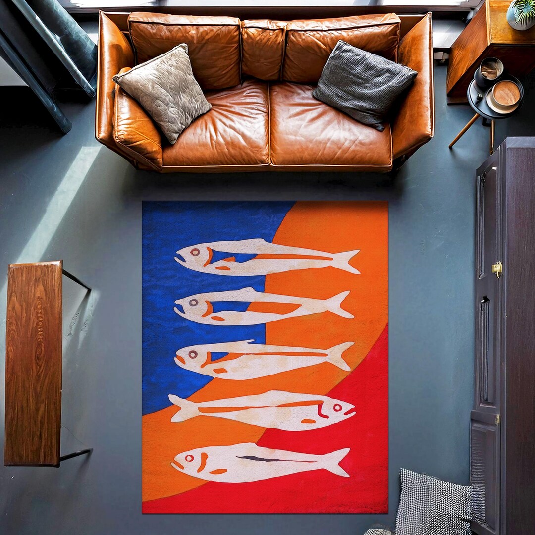 Colorful Fish Rug, Vibrant Abstract Fish Design, Play Room Areas, Home ...