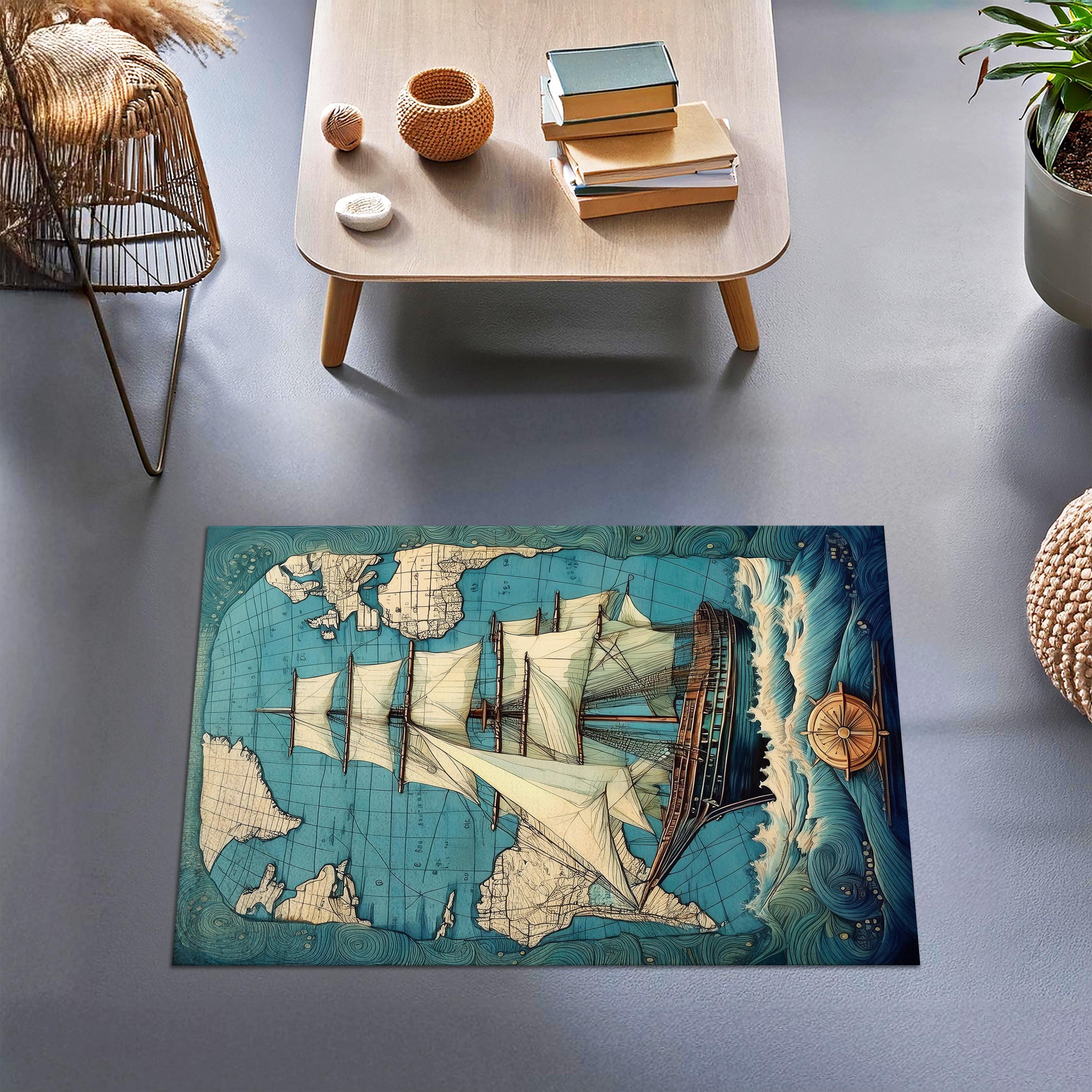 Vintage Pirate Ship Rug, Ship Rug, Pirate Ship Rug, Nautical Rug ...