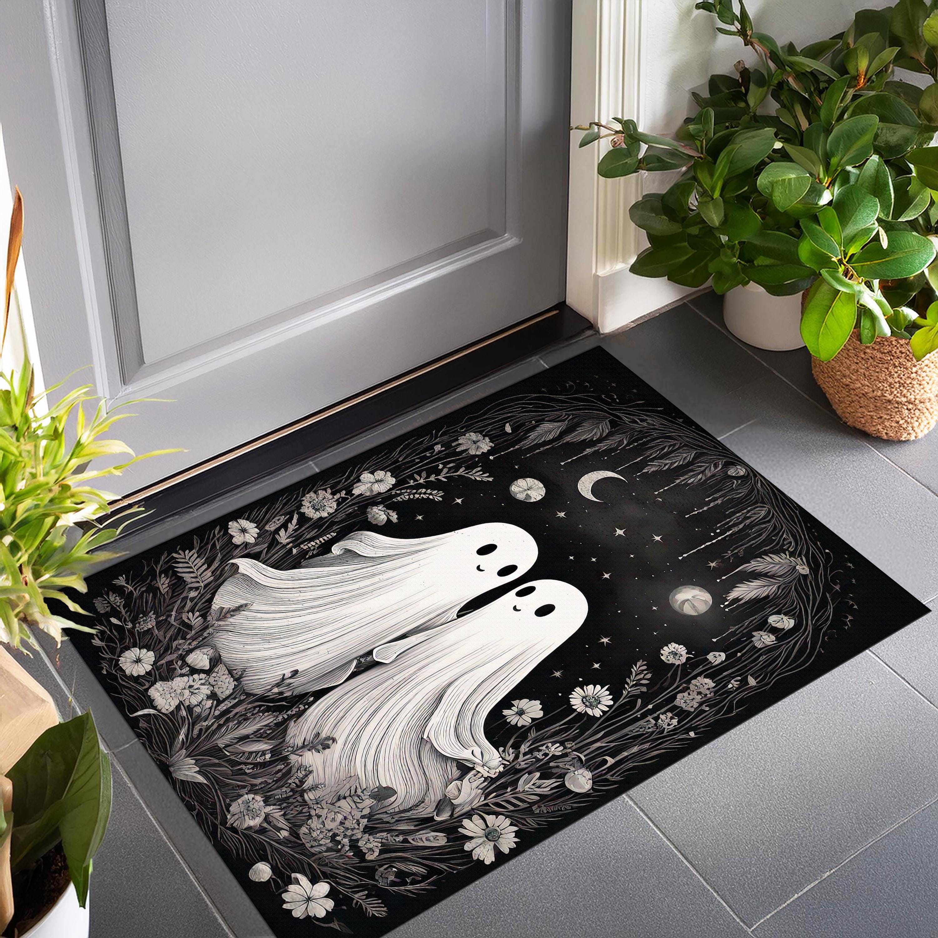 Cute Ghost Art Rug, Whimsical Halloween Decor, Vintage Floral Ghost Rug ...
