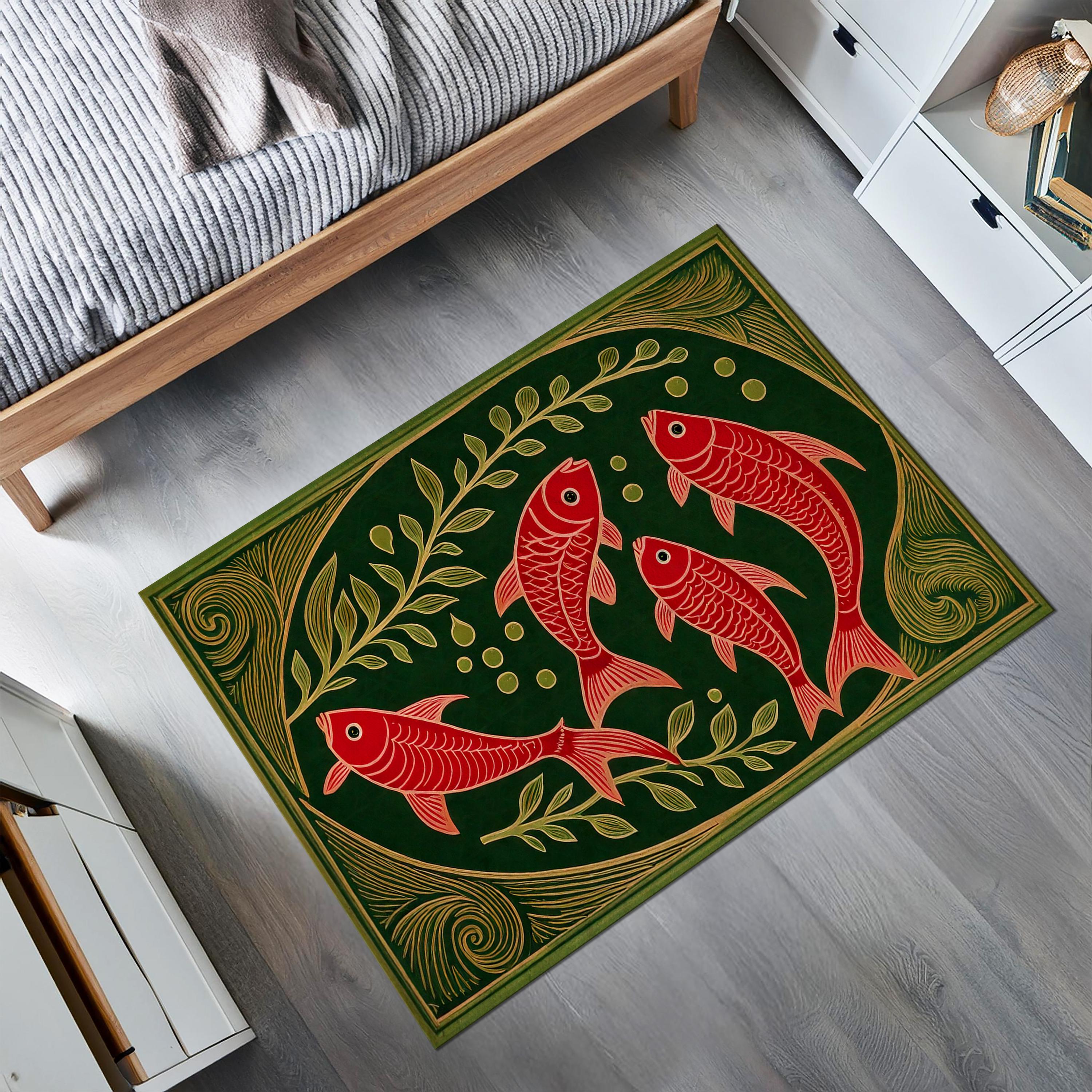 Koi Fish Rug, Japanese Fish Rug, Fish Pattern Rug, Modern Area Rug for ...