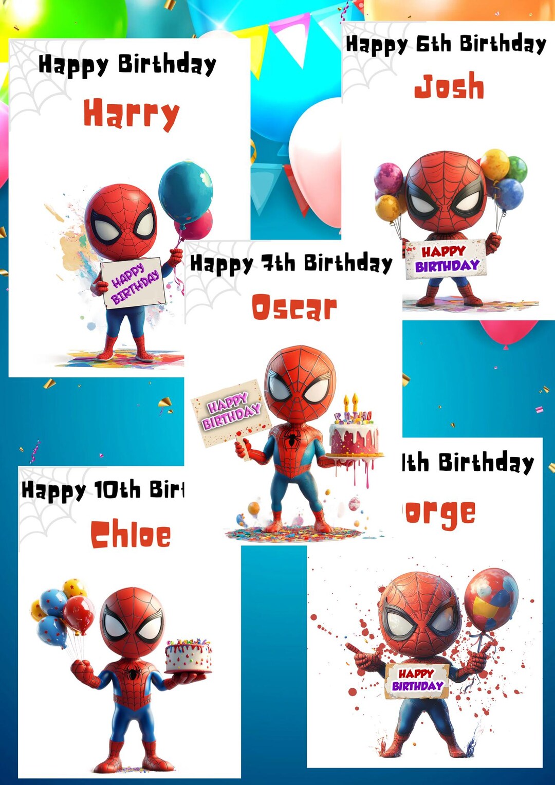 Spider Man Personalised Birthday Cards 5 Designs Any Message on the Top ...