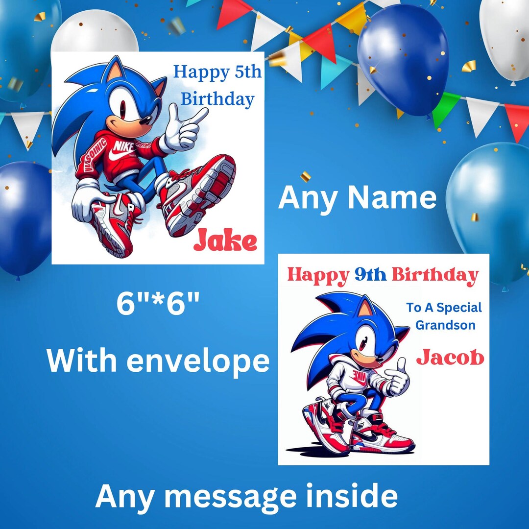 Personalised Sonic the Hedgehog Nike Design Birthday Card Son Grandson ...