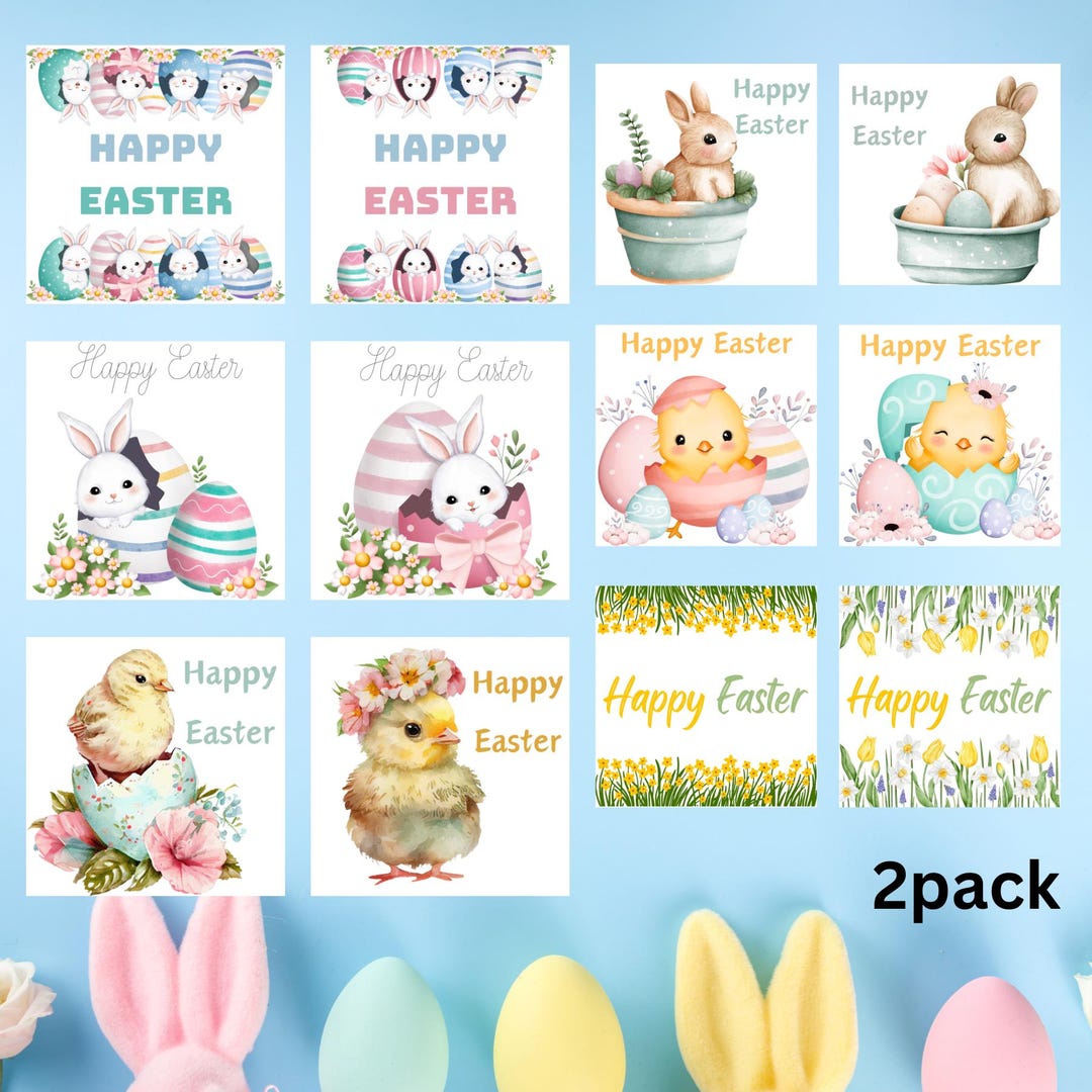 Easter Cards Multi Pack of 2 Easter Cards. Chick Bunny and Flower ...