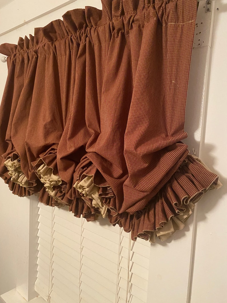 Deep Red Farmhouse Homespun Double Ruffle Balloon Curtain - Etsy