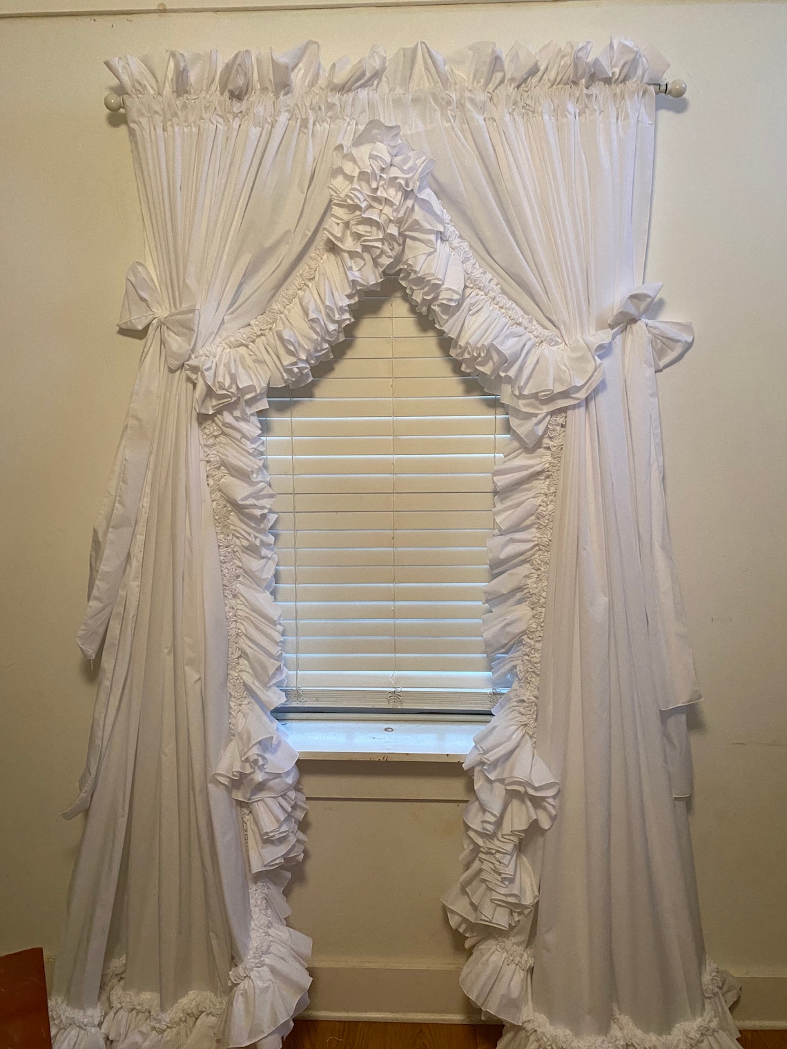 Double Ruffle White Cotton Priscilla Curtains - Etsy