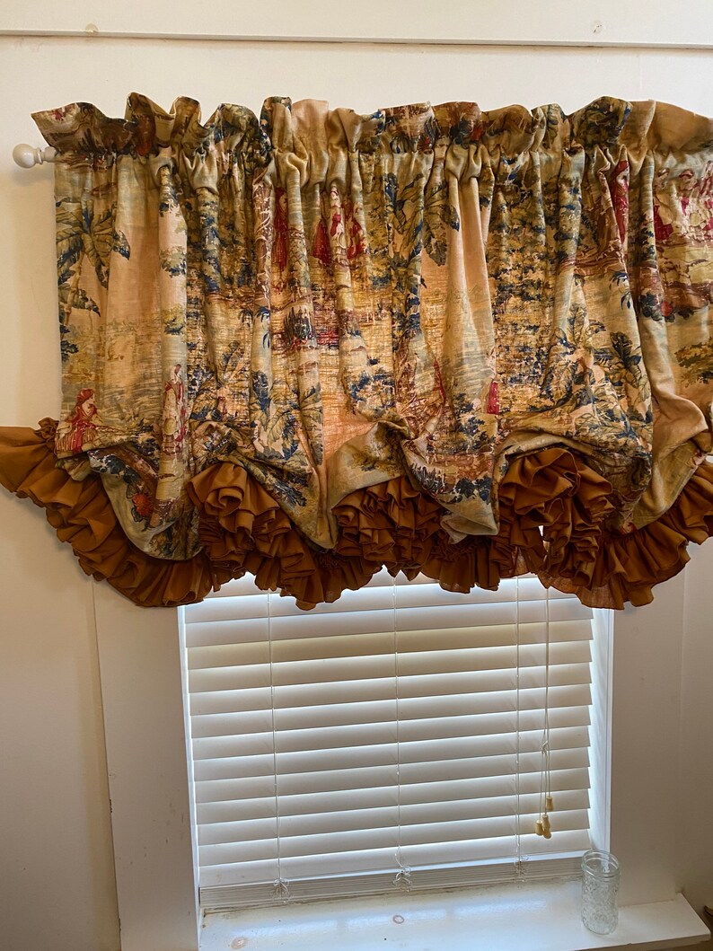 Gold Toile Double Ruffle Balloon Curtain - Etsy