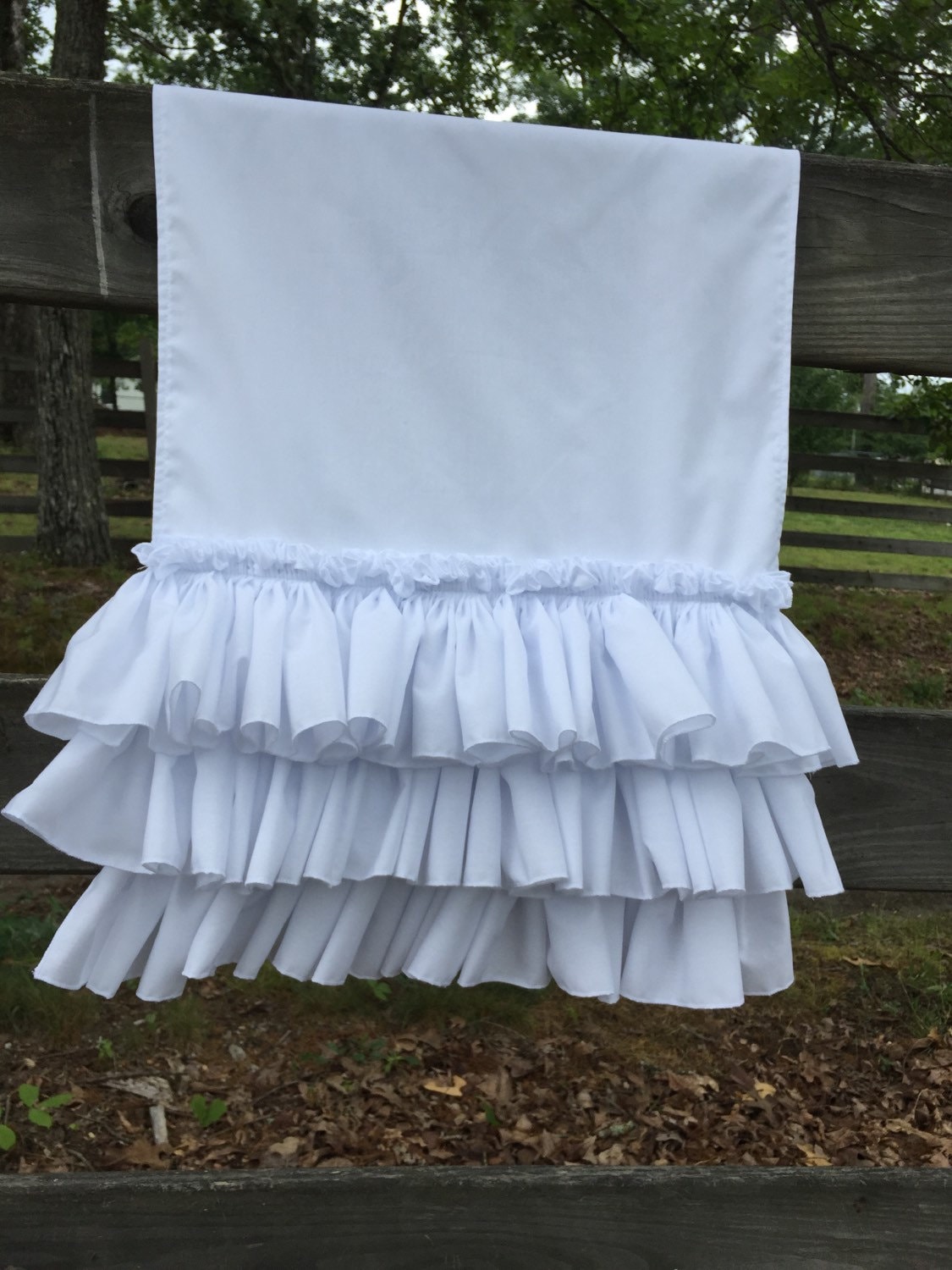 White Farmhouse Cotton Triple Ruffle Table or Dresser Runner - Etsy