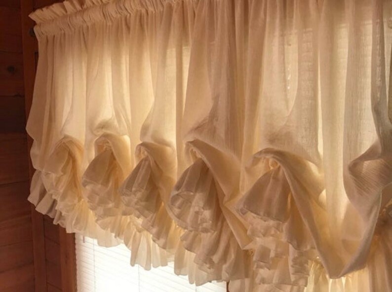 French Country White Gauze Single Ruffle Balloon Curtain | Etsy