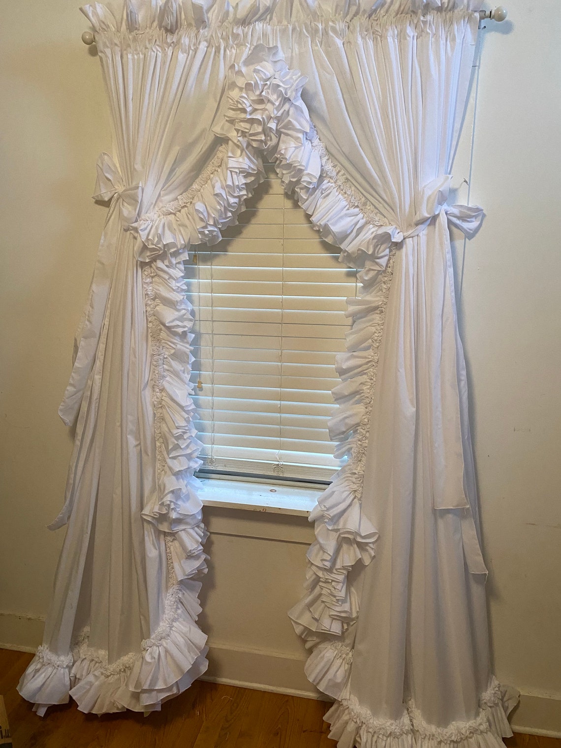 Double Ruffle White Cotton Priscilla Curtains | Etsy