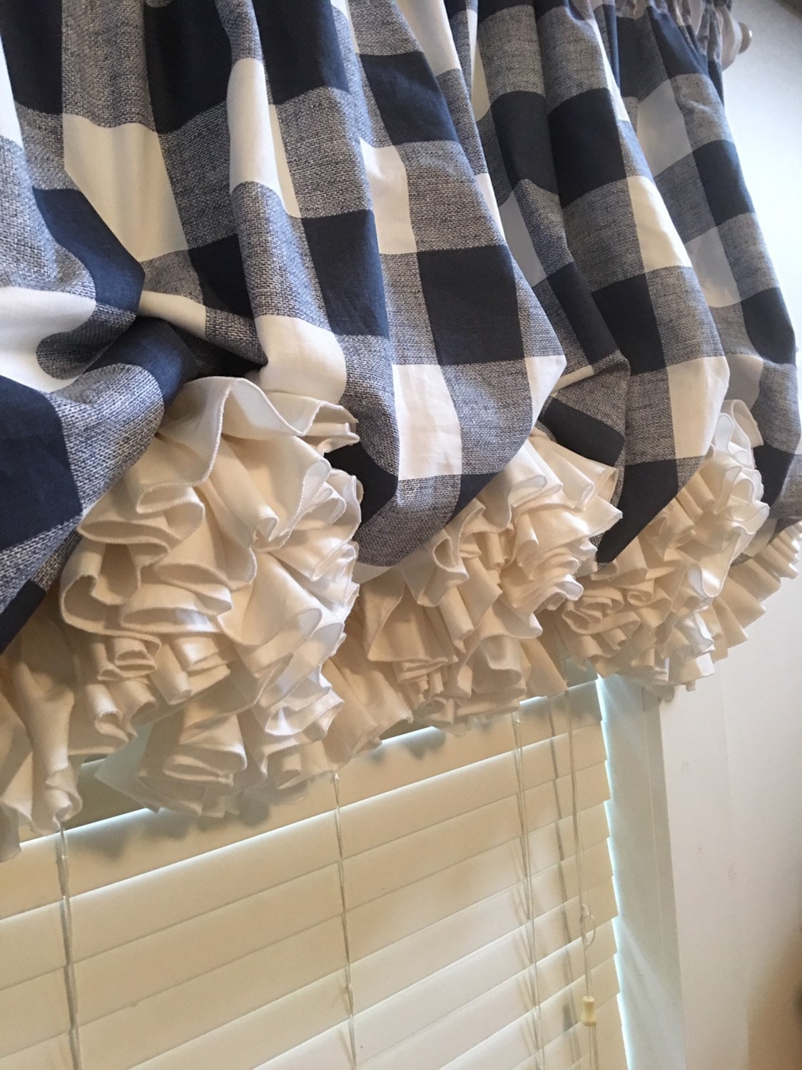 Farmhouse Chic Buffalo Check Balloon Curtain With Double | Etsy
