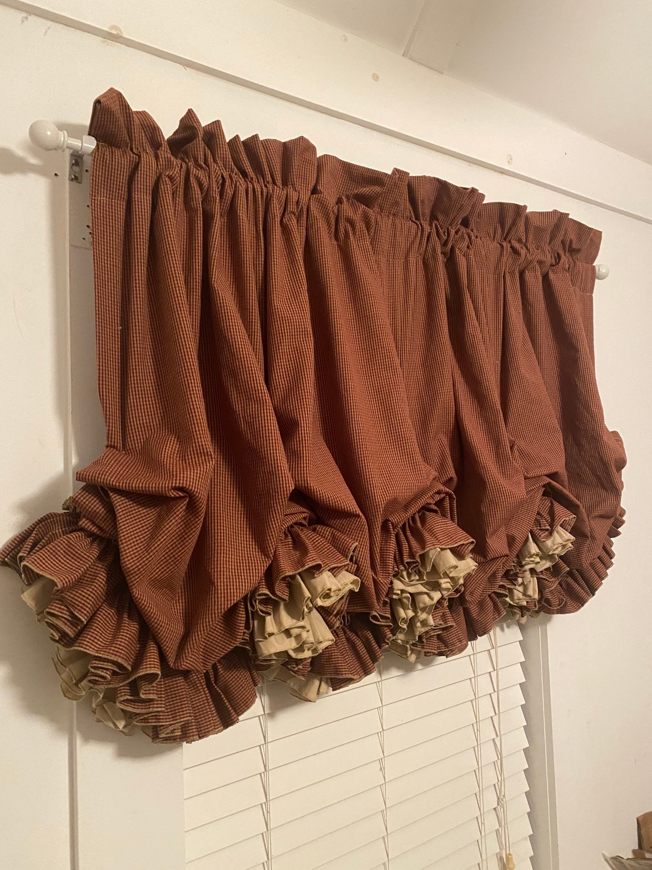 Deep Red Farmhouse Homespun Double Ruffle Balloon Curtain - Etsy