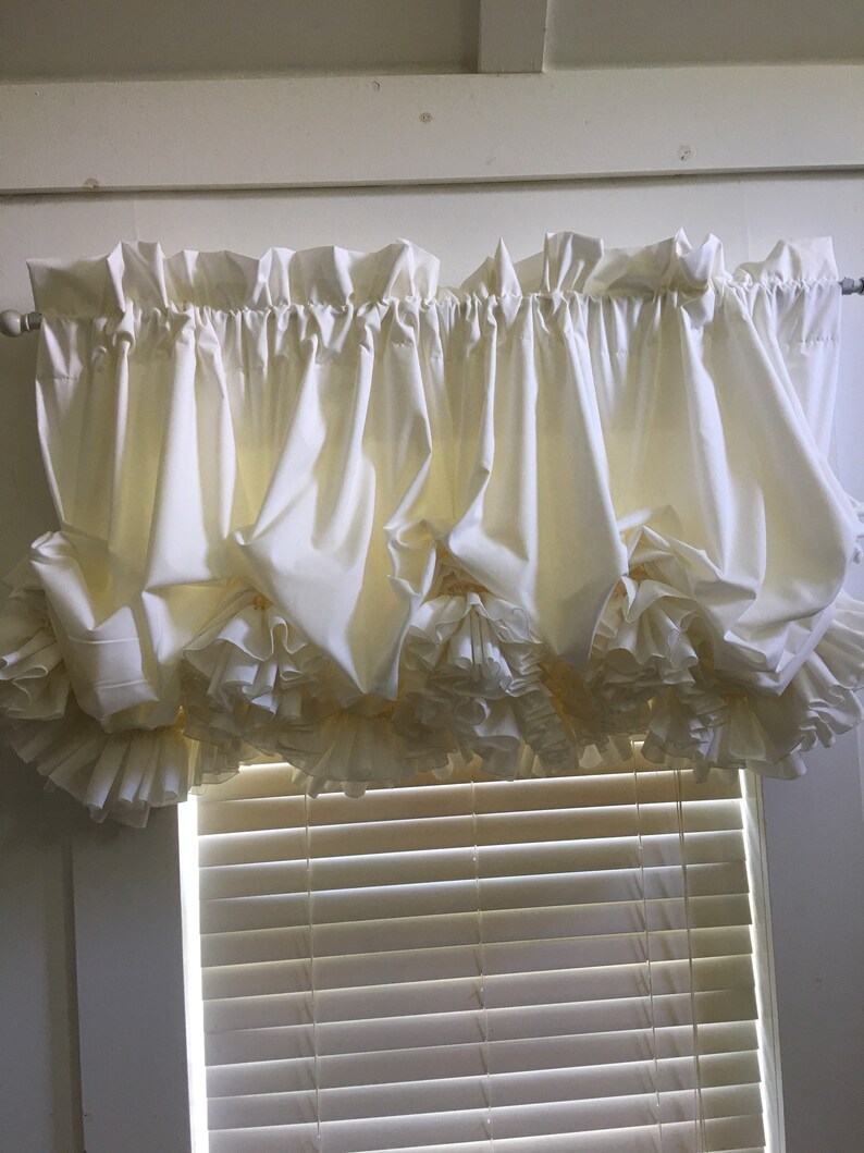 Off White Ecru Parchment Double Ruffle Balloon Curtain Valance - Etsy