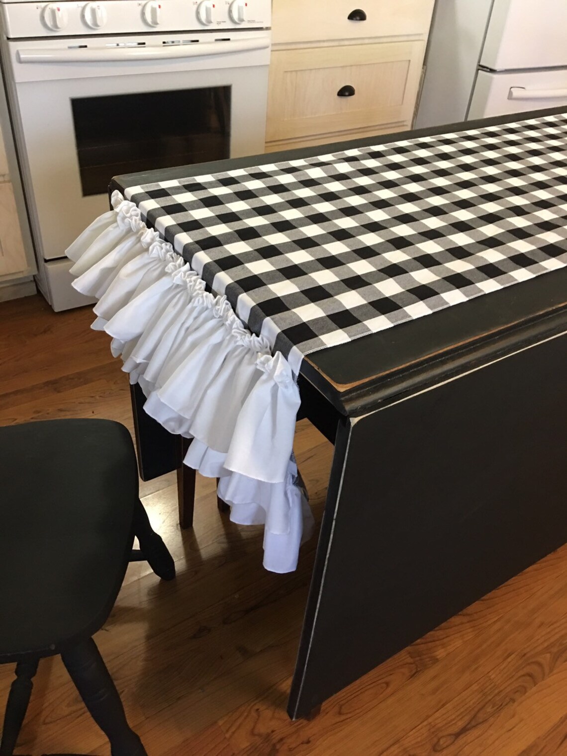 Farmhouse Black Check Table Runner With White Triple Ruffles - Etsy