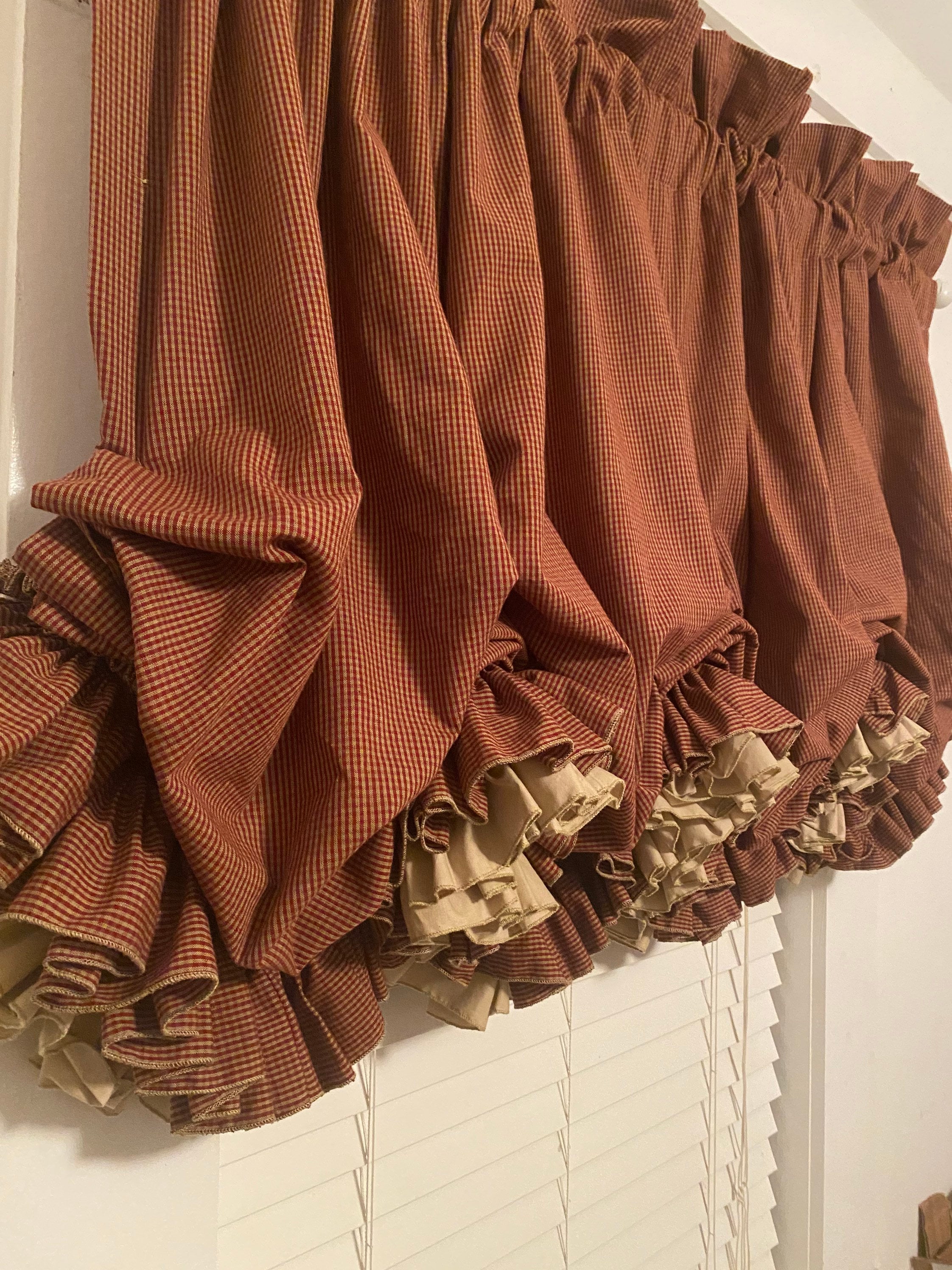 Deep Red Farmhouse Homespun Double Ruffle Balloon Curtain - Etsy