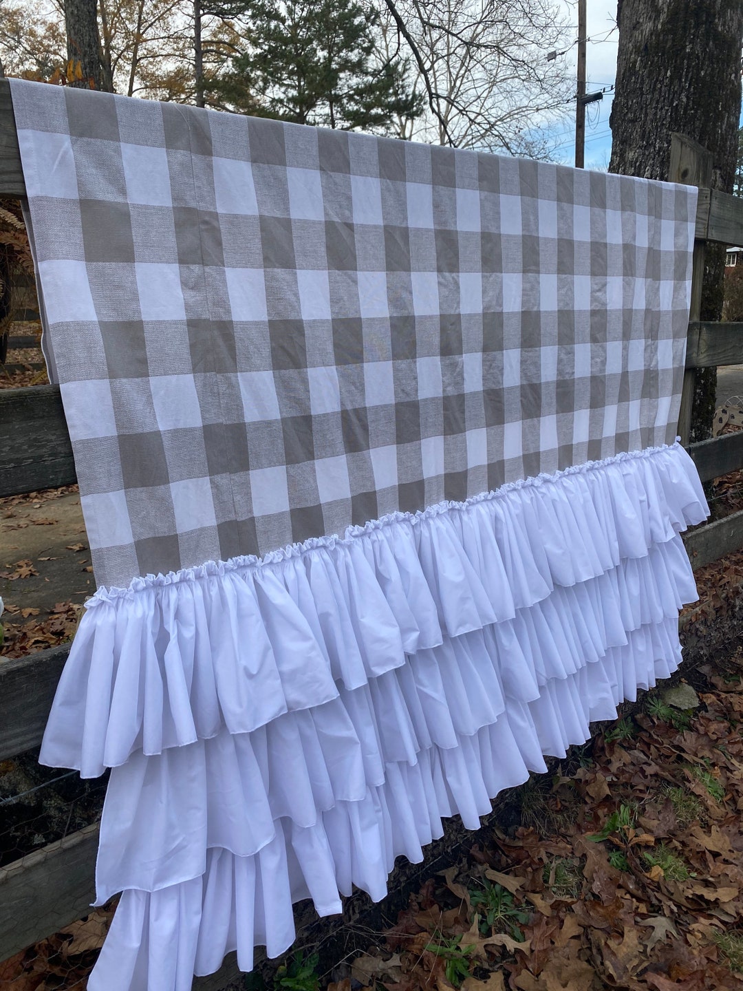 Farmhouse Chic Buffalo Check Shower Curtain With Triple Ruffles and ...