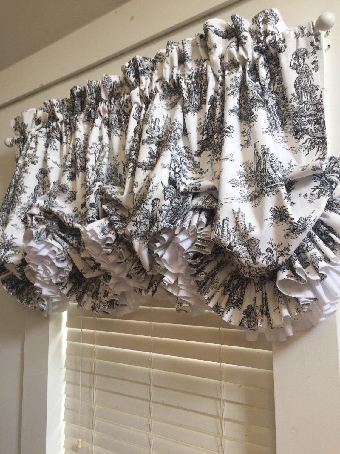 Black and White Toile Double Ruffle Balloon Valance - Etsy