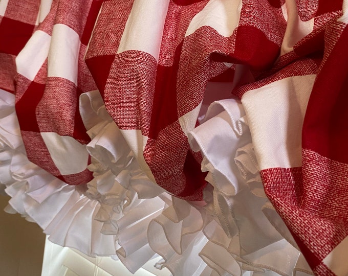 Red and White Buffalo Check Double Ruffle Balloon Curtain - Etsy