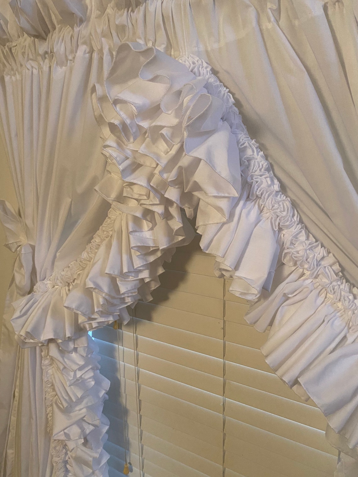 Double Ruffle White Cotton Priscilla Curtains | Etsy