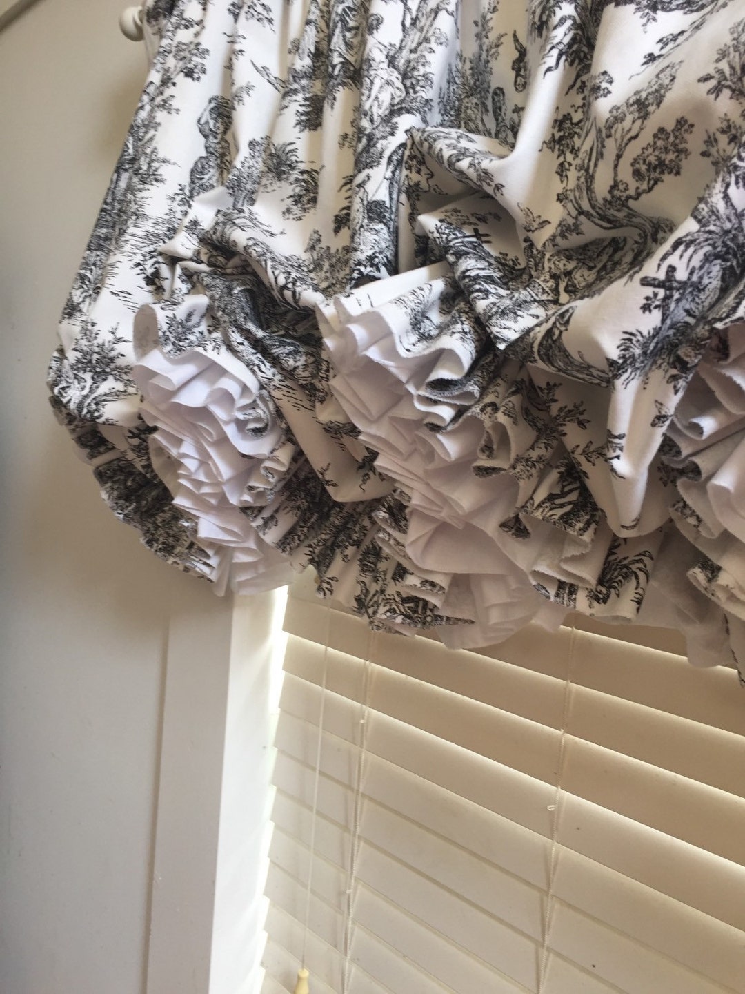 Black and White Toile Double Ruffle Balloon Valance - Etsy