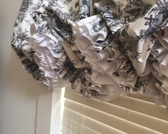 Black and White Toile Double Ruffle Balloon Valance - Etsy