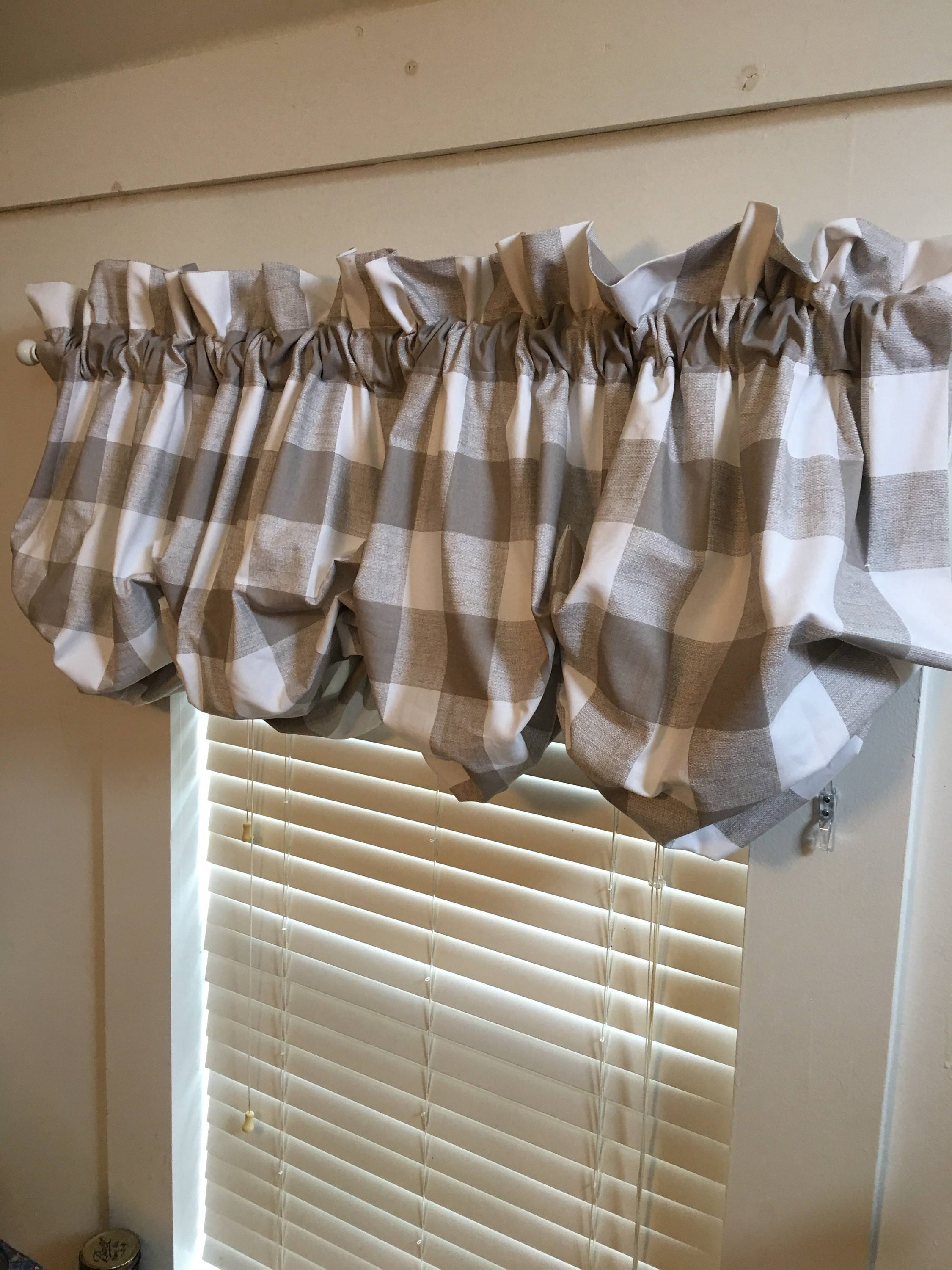 Ecru and Cream Buffalo Check Balloon Curtain With No Ruffles and Other ...