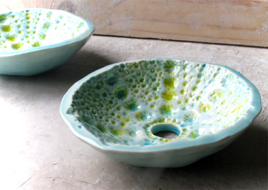 Rustic Soap Dish , Ceramic Soap Dish, Turquoise Green and Yellow Soap ...
