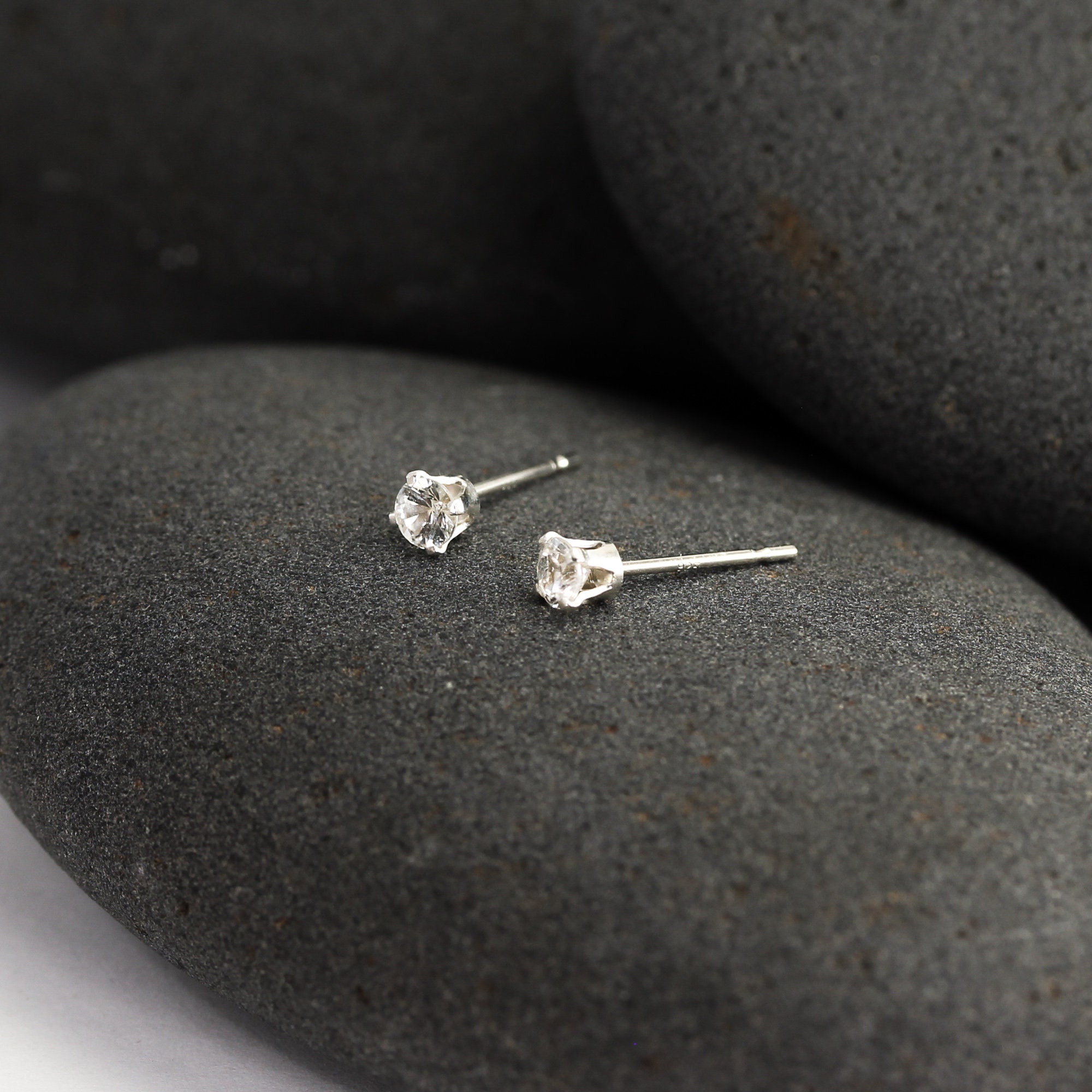 Tiny White Sapphire Earrings With Sterling Silver Posts - Etsy