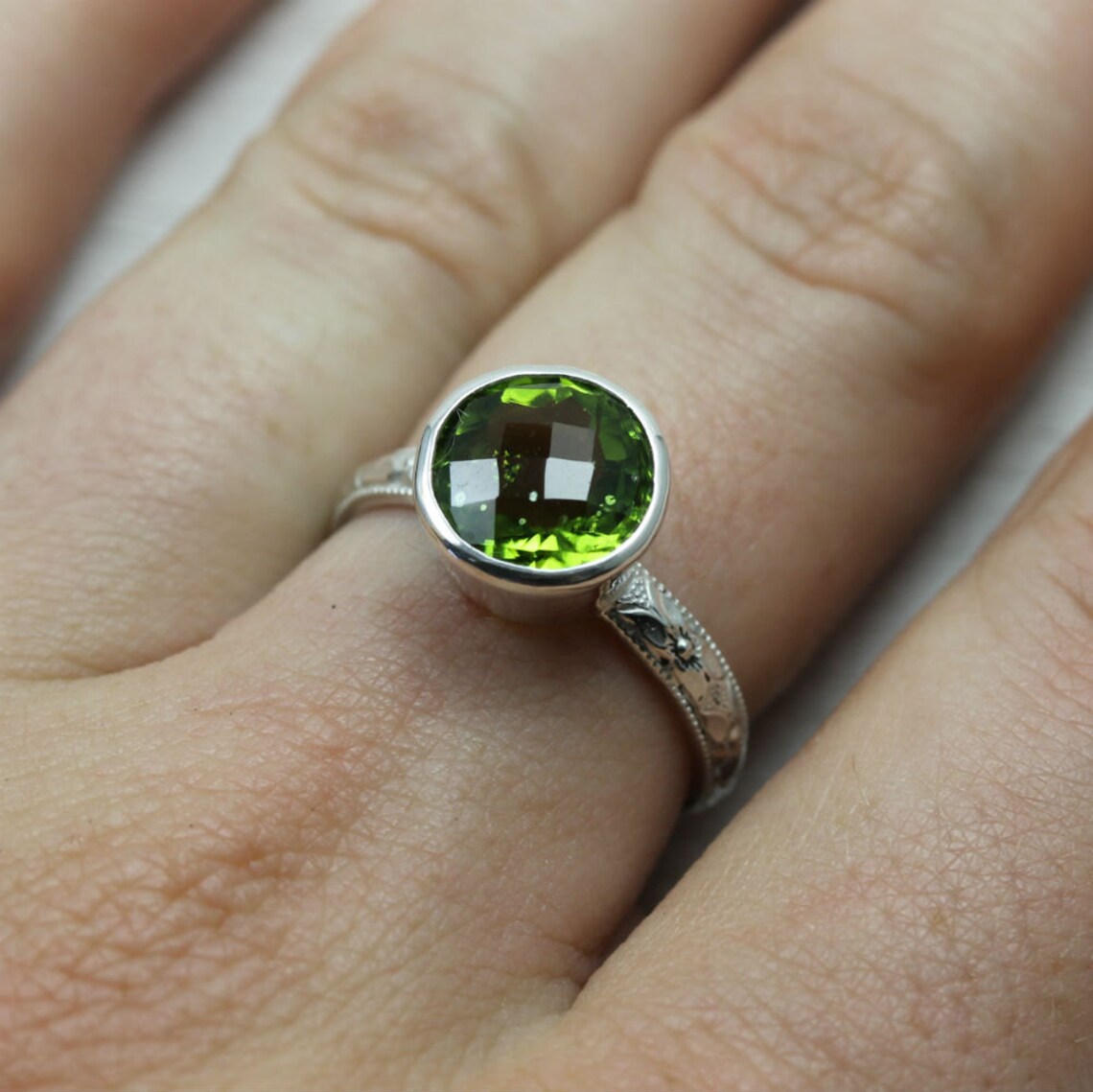 Peridot Gemstone Ring in Sterling Silver Custom Sized Large - Etsy