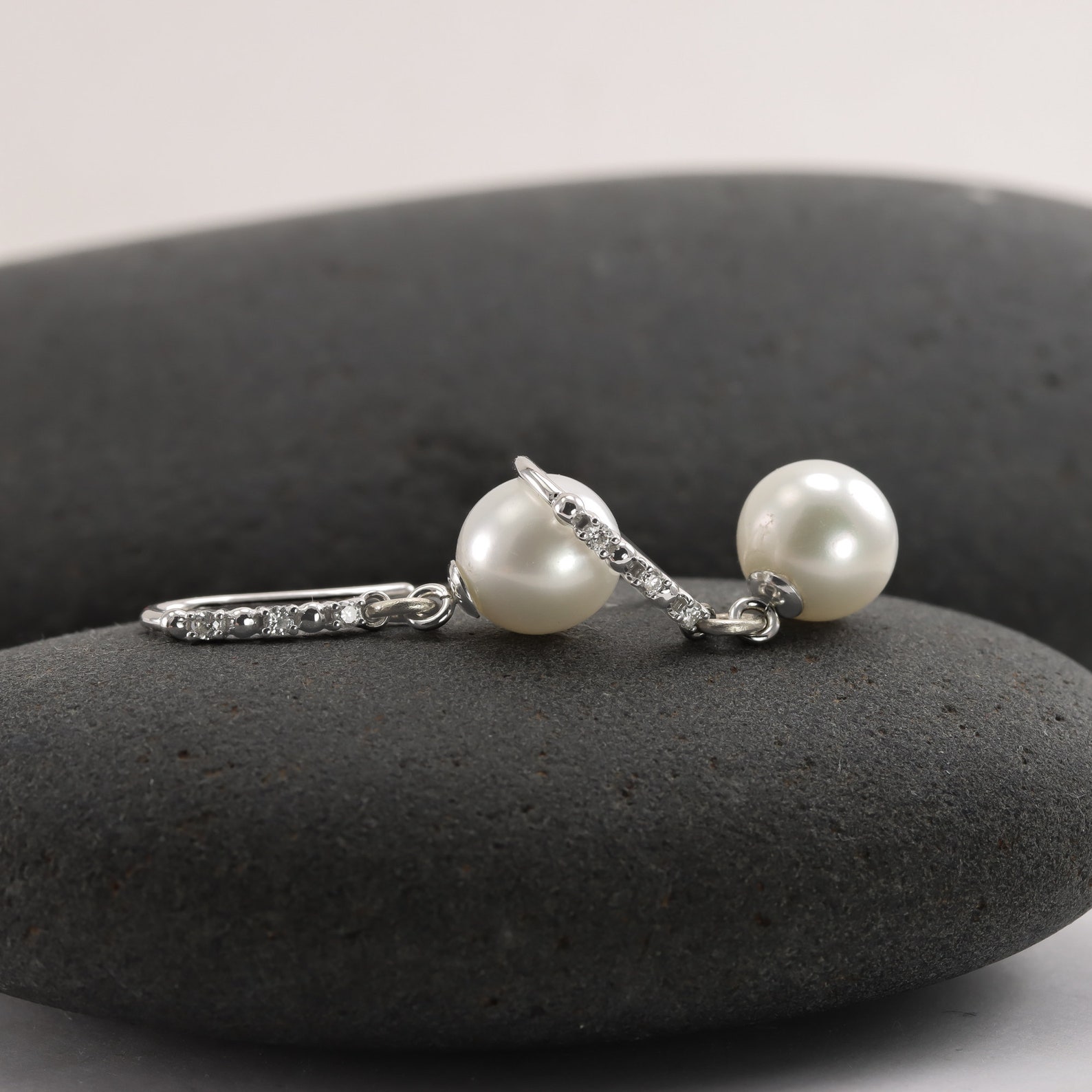 Large Pearl Drops in 14K With Genuine Natural Diamonds Solid - Etsy