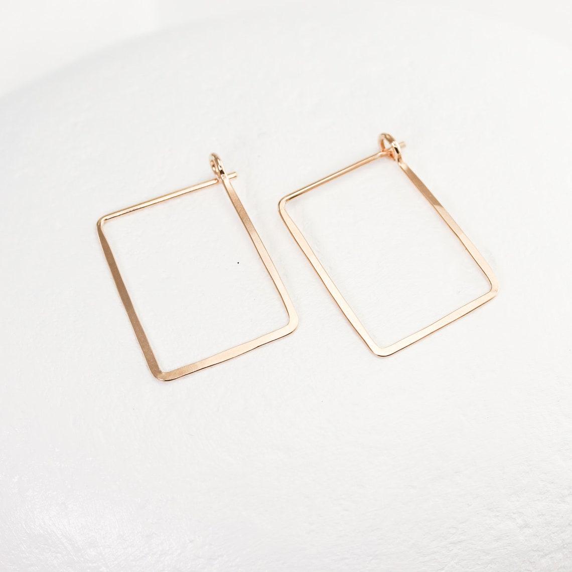 Small Square Hoops in 14K Rose Gold or Gold Fill Tiny Rose | Etsy