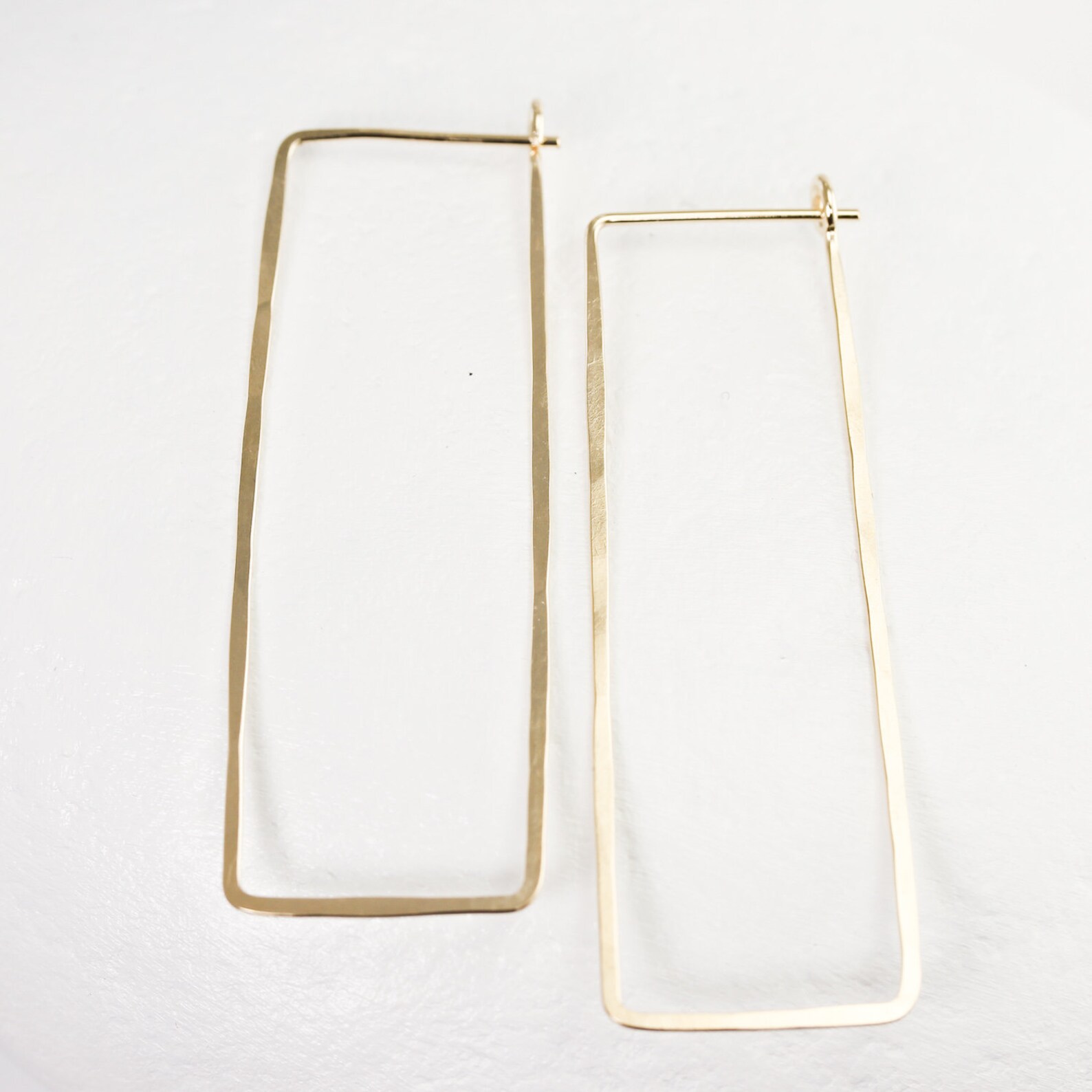 Large Solid 14K Rectangle Hoops Hammered From Solid 14K in | Etsy