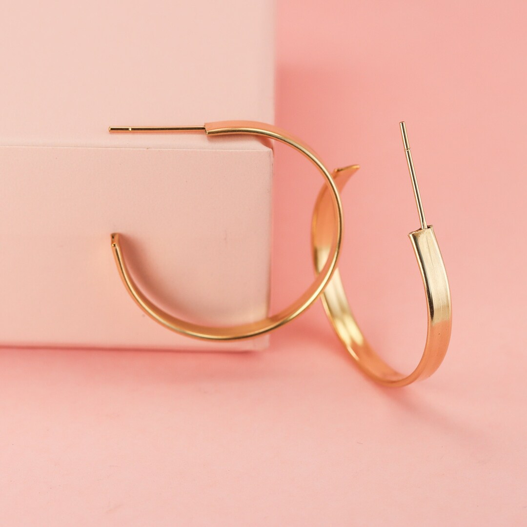 14k Gold Filled Hoop Earrings, Minimalist 4mm Wide Gold Statement Hoops ...