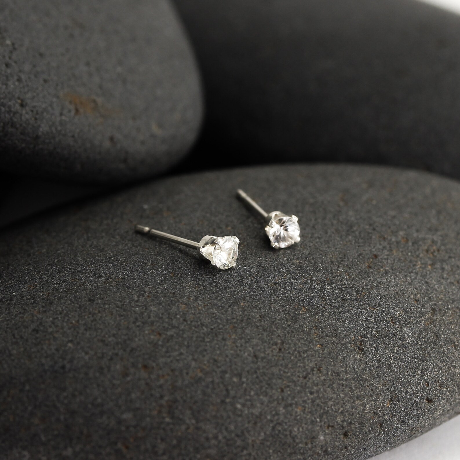 Tiny White Sapphire Earrings With Sterling Silver Posts - Etsy