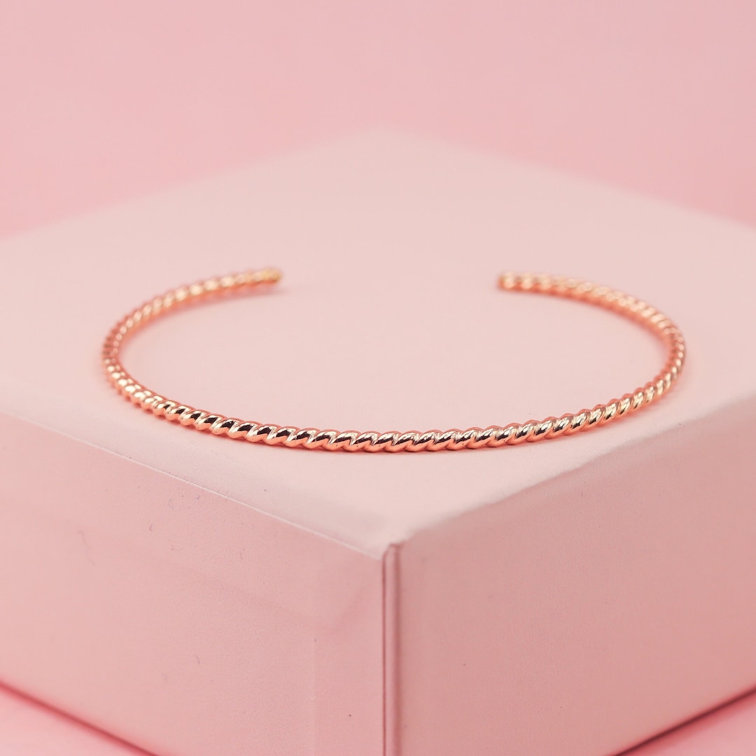 14K Rose Gold Fill Rope Cuff, Twisted 14K Rose Gold Fill Bangle, 2mm ...