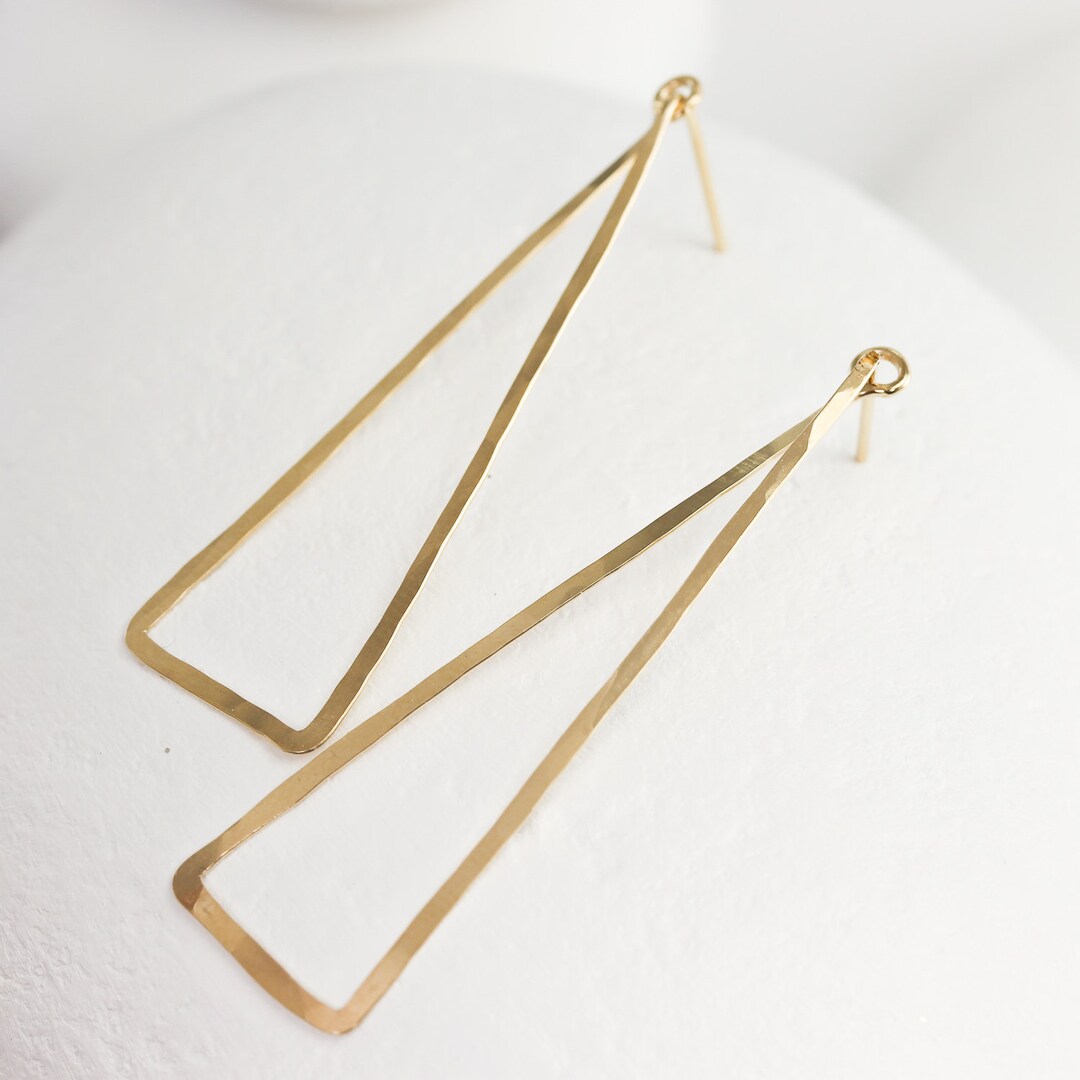 Last Chance Large Triangle Hoops Hammered From Solid 14K or - Etsy